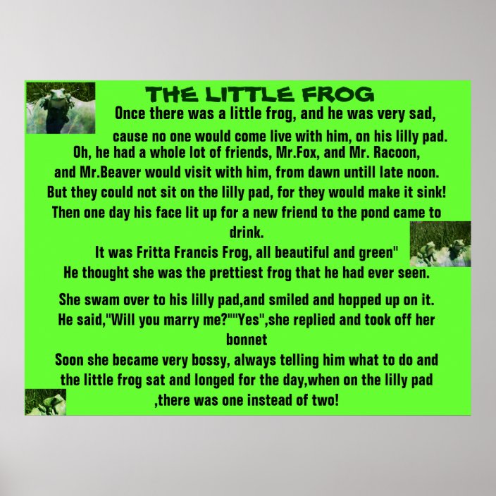 THE LITTLE FROG ,POEM poster | Zazzle.com