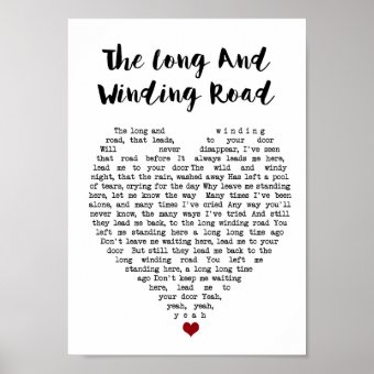 The Long And Winding Road Song Lyric Heart Print | Zazzle