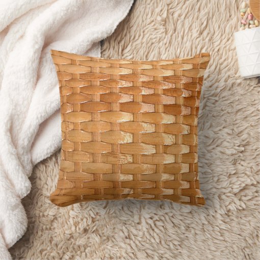 The Look of Lacquer Wicker Basketweave Texture Throw Pillow | Zazzle