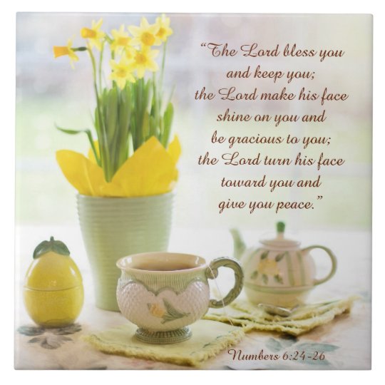 The Lord Bless You Bible Verse Tea Party Daffodils Ceramic Tile ...