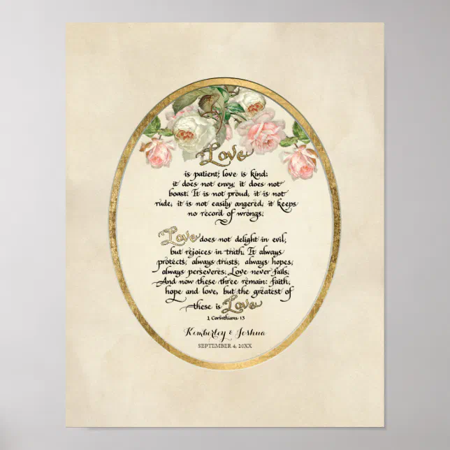 The Love Chapter, 1 Corinthians 13 Calligraphy Poster | Zazzle