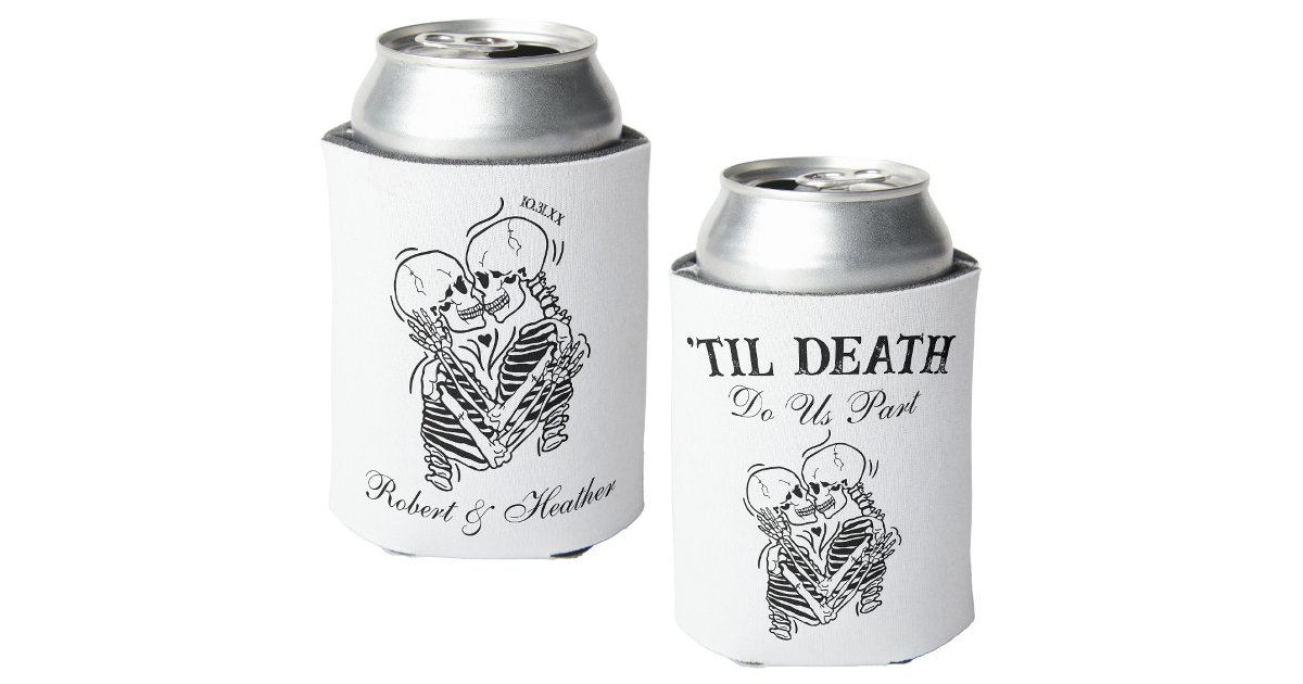 The Lovers Til Death Gothic Wedding Personalized Can Cooler | Zazzle