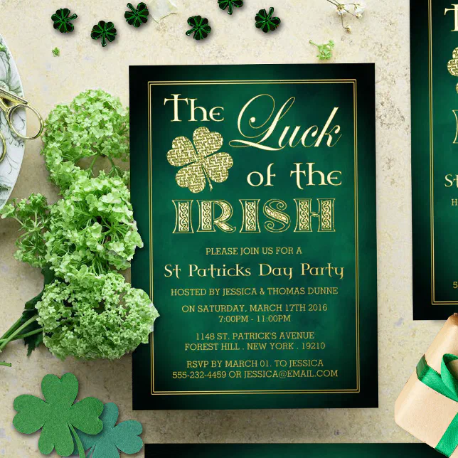 The Luck Of The Irish St. Patrick's Day Party Real Foil Invitation | Zazzle