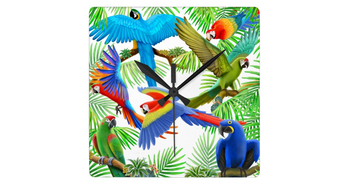 The Macaw Parrot Jungle Wall Clock | Zazzle.com