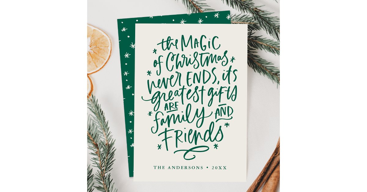 The Magic of Christmas Beige & Green Non-Photo Holiday Card | Zazzle