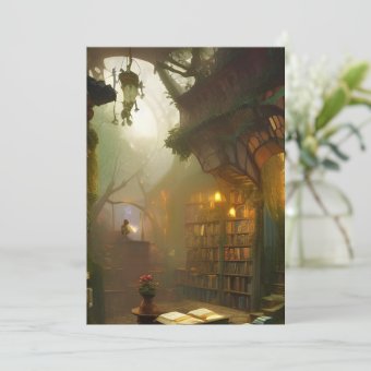 The Magical Bookstore Fantasy Art Greeting Card | Zazzle