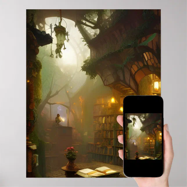 The Magical Bookstore Fantasy Art Poster | Zazzle