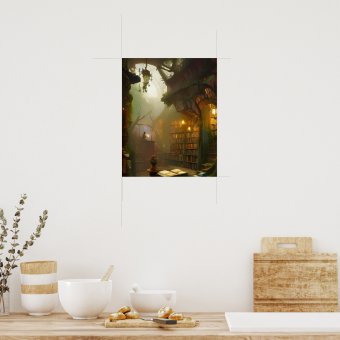 The Magical Bookstore Fantasy Art Poster | Zazzle