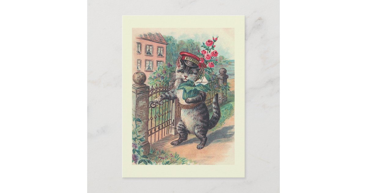 "The Mailman" Vintage Cat Postcard | Zazzle