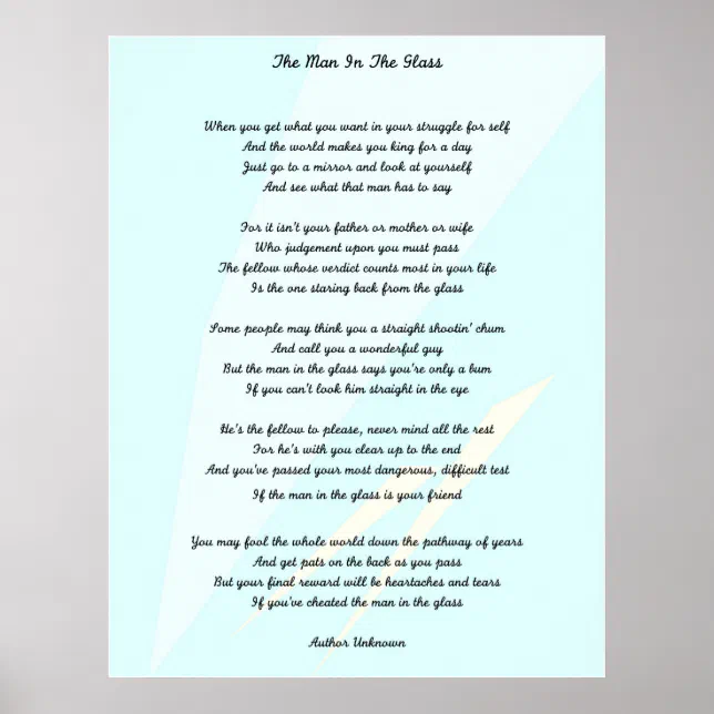 The Man In The Glass Poster | Zazzle