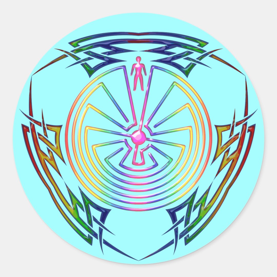 The Man in the Maze - Tribal Tattoo colored Classic Round Sticker | Zazzle