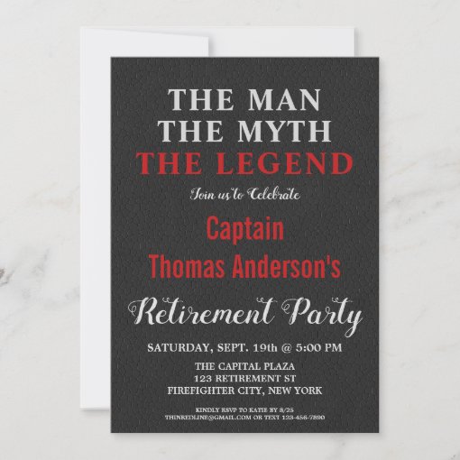 The Man Myth The Legend Firefighter Retirement Invitation | Zazzle