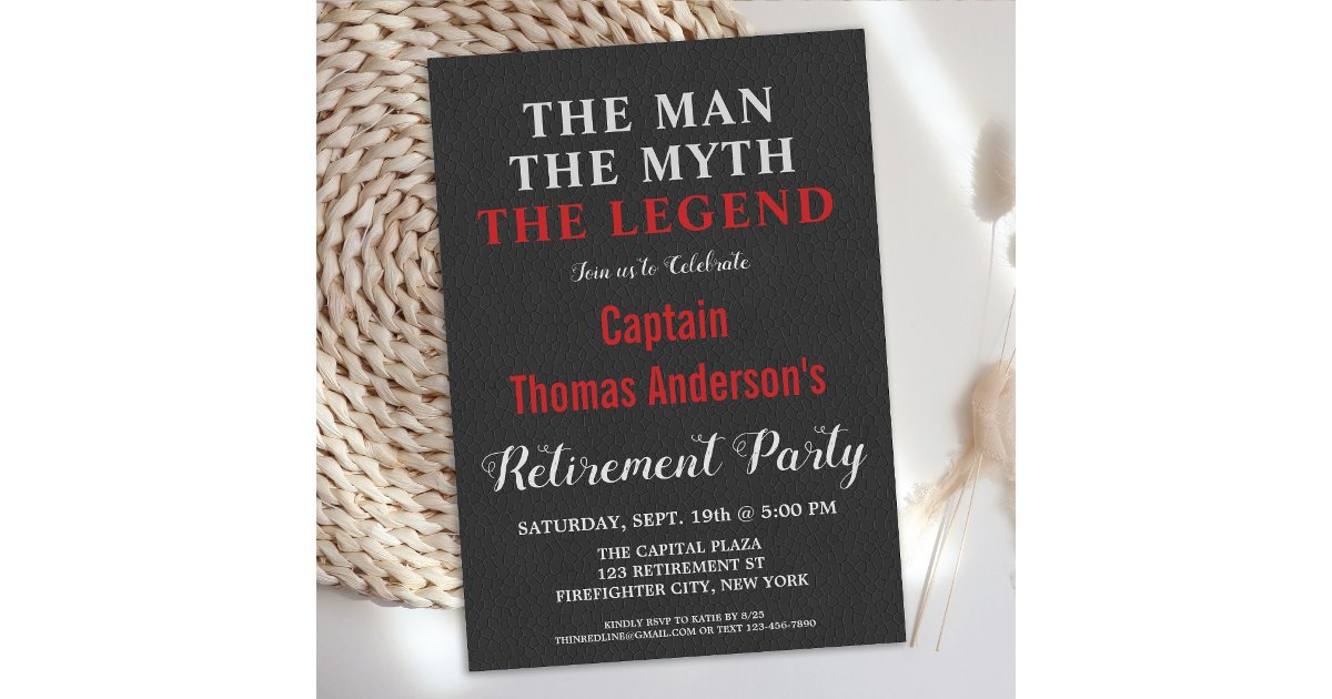 The Man Myth The Legend Firefighter Retirement Invitation | Zazzle