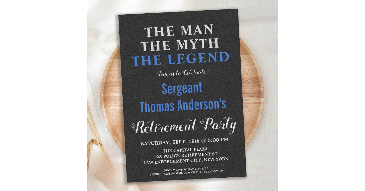 The Man Myth The Legend Police Retirement Party Invitation | Zazzle