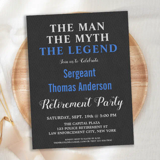 The Man Myth The Legend Police Retirement Party Invitation Postcard ...