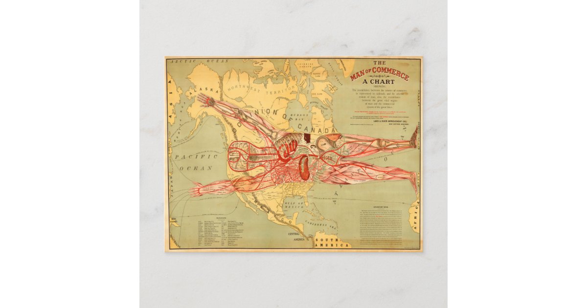 The Man of Commerce Map of United States (1889) Postcard | Zazzle
