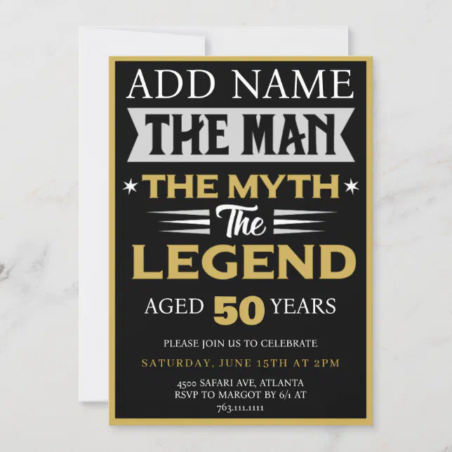 The Man The Myth The Legend Birthday Party Invitation | Zazzle