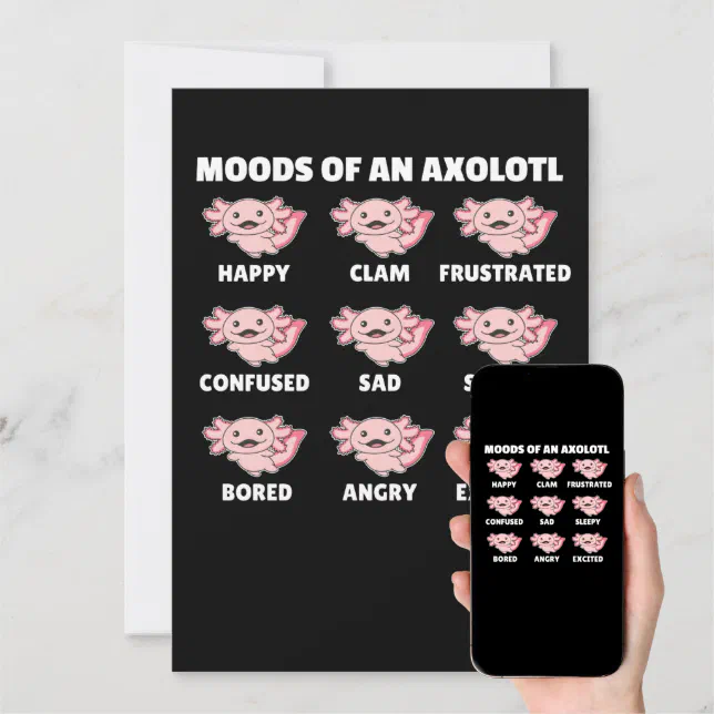 The Many Faces Of An Axolotl Funny Feelings Invitation | Zazzle