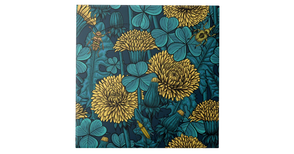 The meadow in yellow and blue ceramic tile | Zazzle