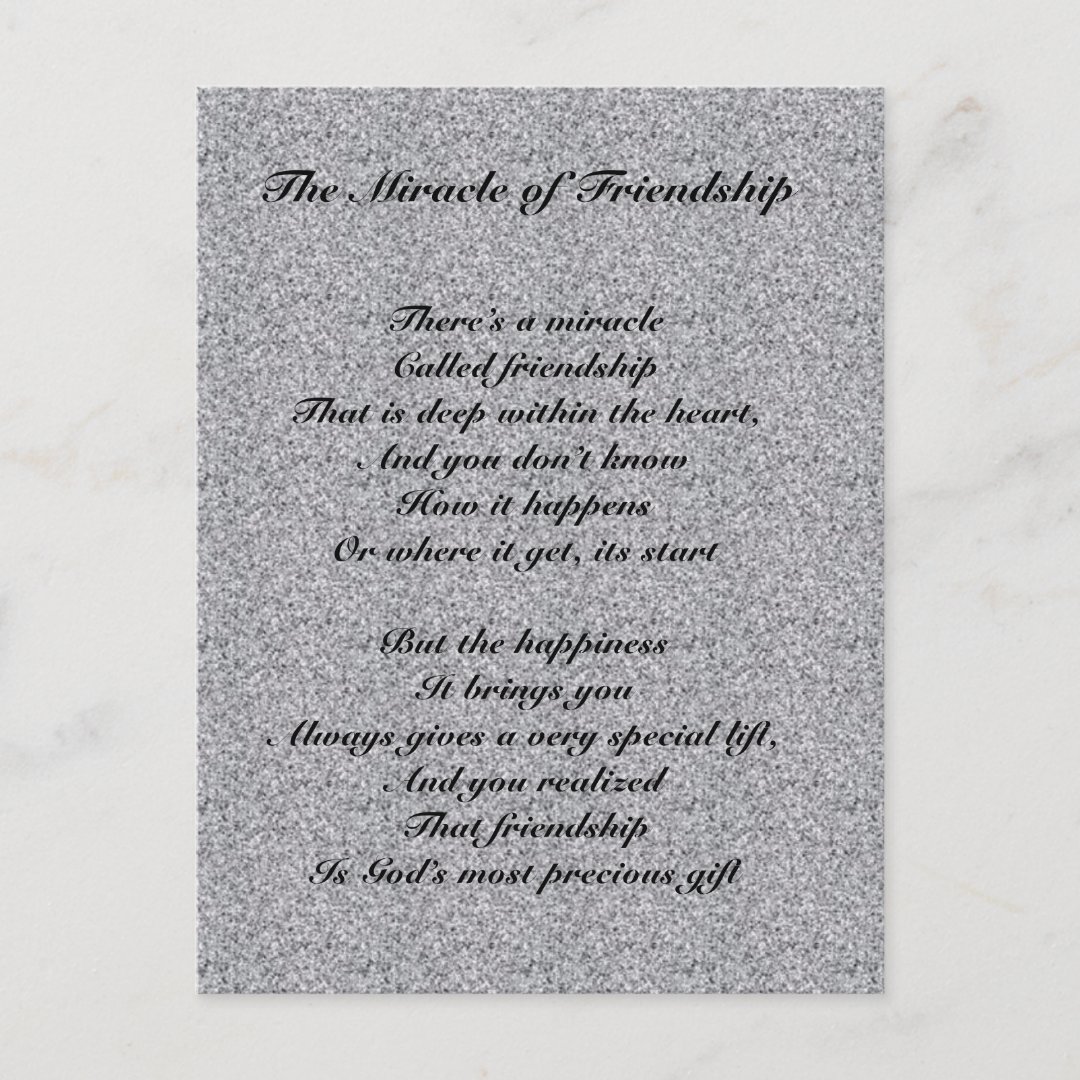 The Miracle of Friendship poem Postcard | Zazzle