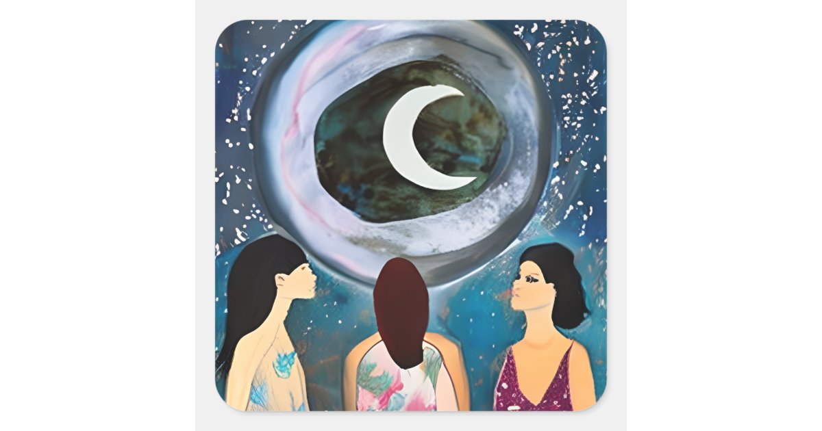 The Moon Blessing Women Artwork Square Sticker | Zazzle