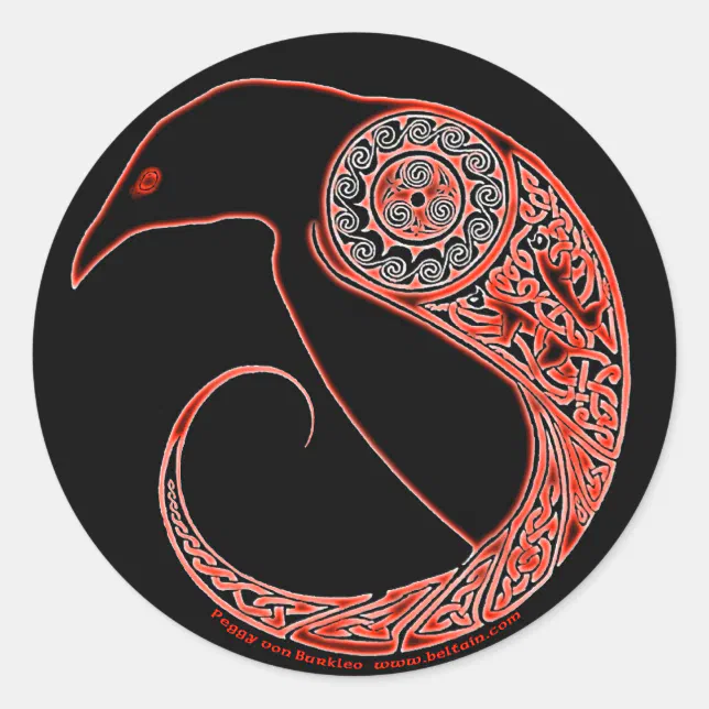 The Morrigan Celtic Raven Stickers, Black Classic Round Sticker | Zazzle