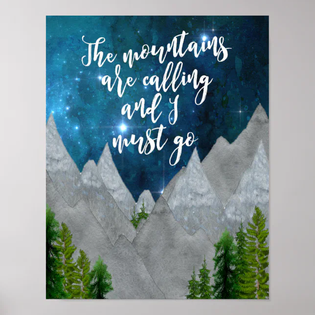 the mountains are calling typography art poster | Zazzle