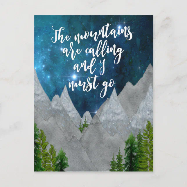 the mountains are calling typography postcard | Zazzle