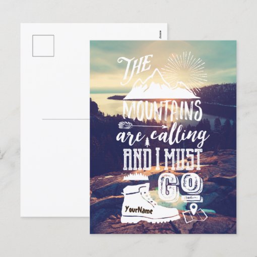 The Mountains are Calling Typography Your Photo Holiday Postcard | Zazzle