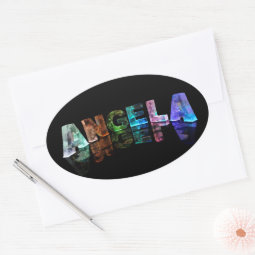 The Name Angela in Lights Oval Sticker | Zazzle