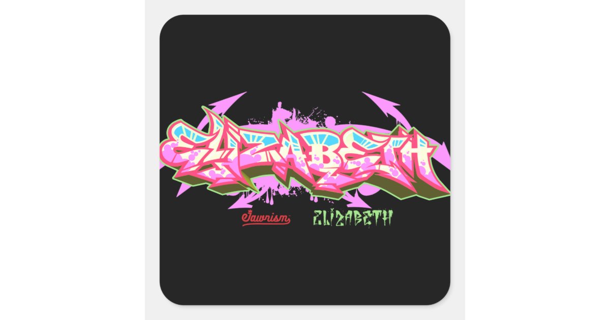 The name Elizabeth in graffiti-Sticker Square Sticker | Zazzle