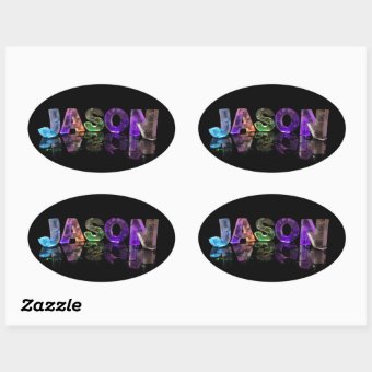 The Name Jason in 3D Lights (Photograph) Oval Sticker | Zazzle