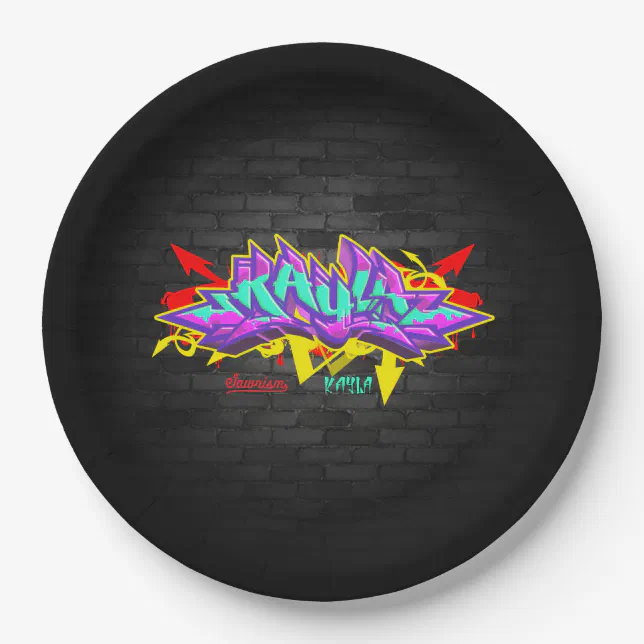The name Kayla in graffiti Paper Plates | Zazzle