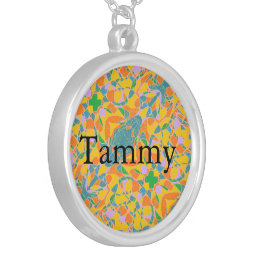 The name Tammy print ,abstract art background Silver Plated Necklace ...