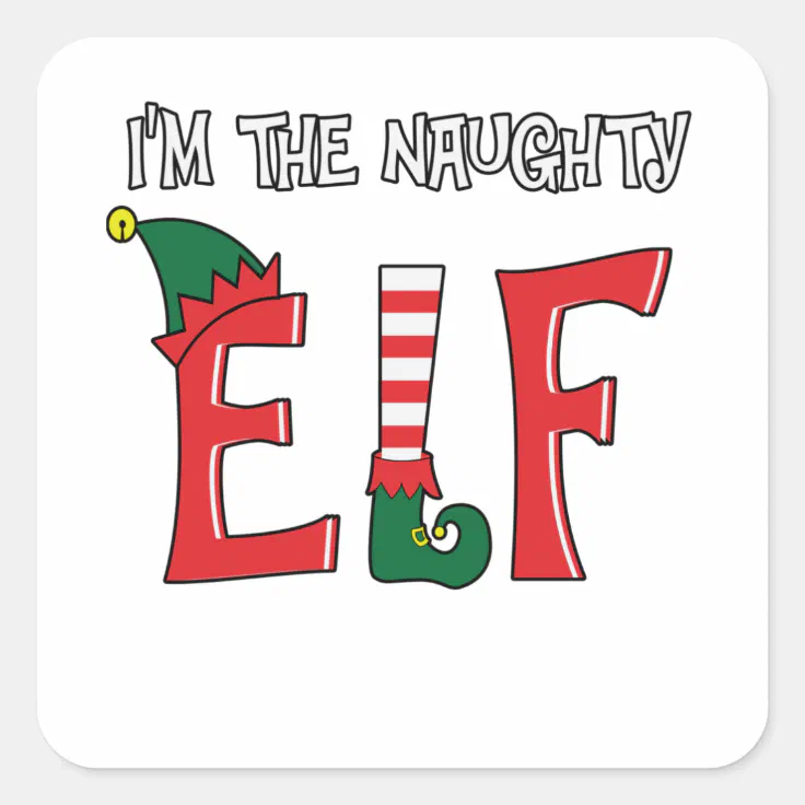 The Naughty Elf Family Matching Christmas Pajamas Square Sticker | Zazzle