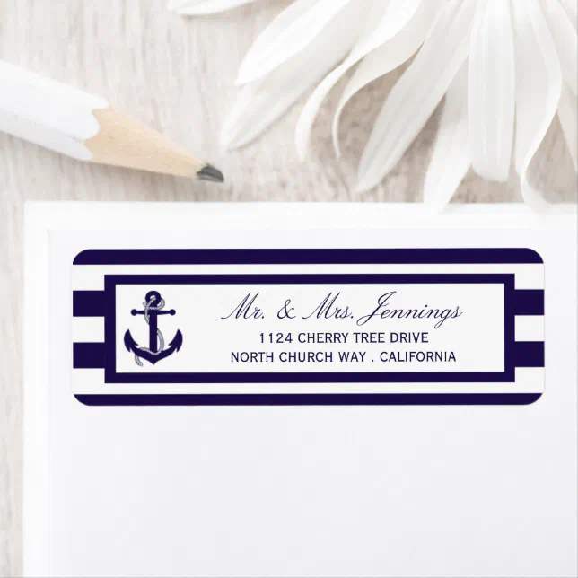 The Nautical Anchor Navy Stripe Wedding Collection Label | Zazzle
