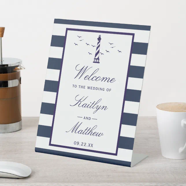 The Nautical Lighthouse Wedding Collection Welcome Pedestal Sign | Zazzle