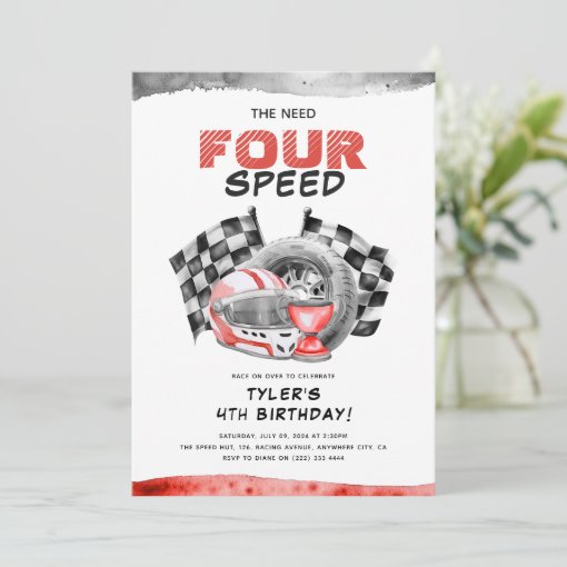 The need FOUR speed Little Racer 4th Birthday Invitation | Zazzle