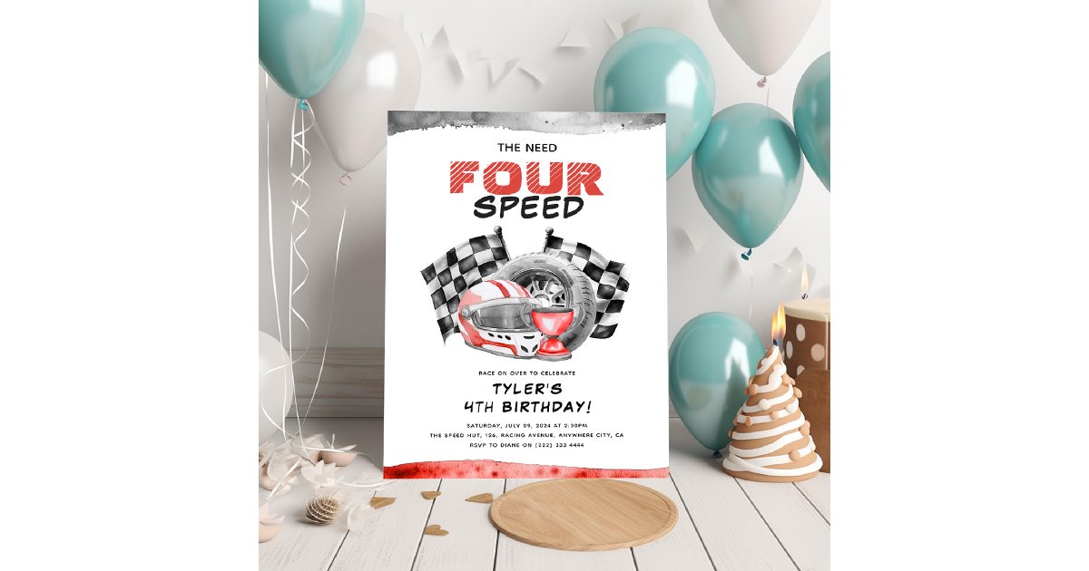 The need FOUR speed Little Racer 4th Birthday Invitation | Zazzle