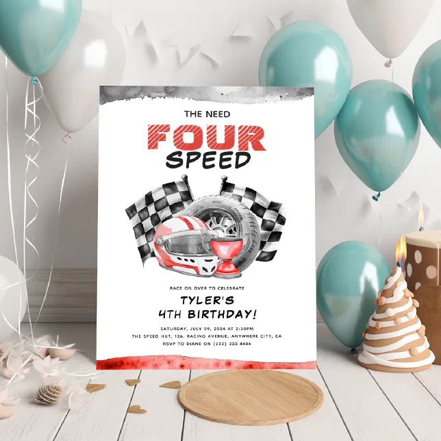 The need FOUR speed Little Racer 4th Birthday Invitation | Zazzle