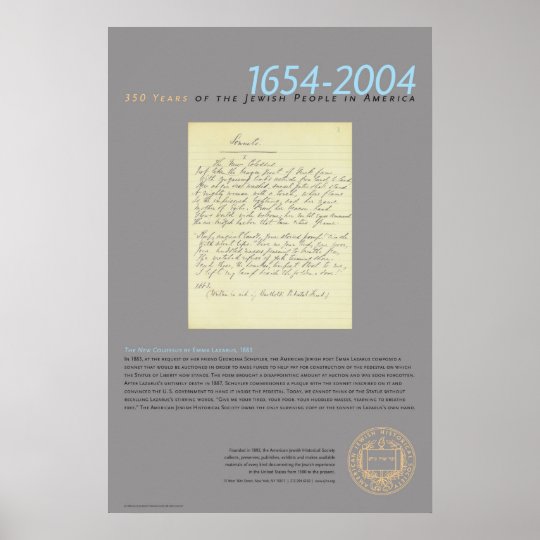 The New Colossus by Emma Lazarus, 1883 Poster | Zazzle.com