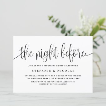 The Night Before Black Script Rehearsal Dinner Invitation | Zazzle