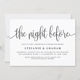 The Night Before Black Script Rehearsal Dinner Invitation | Zazzle