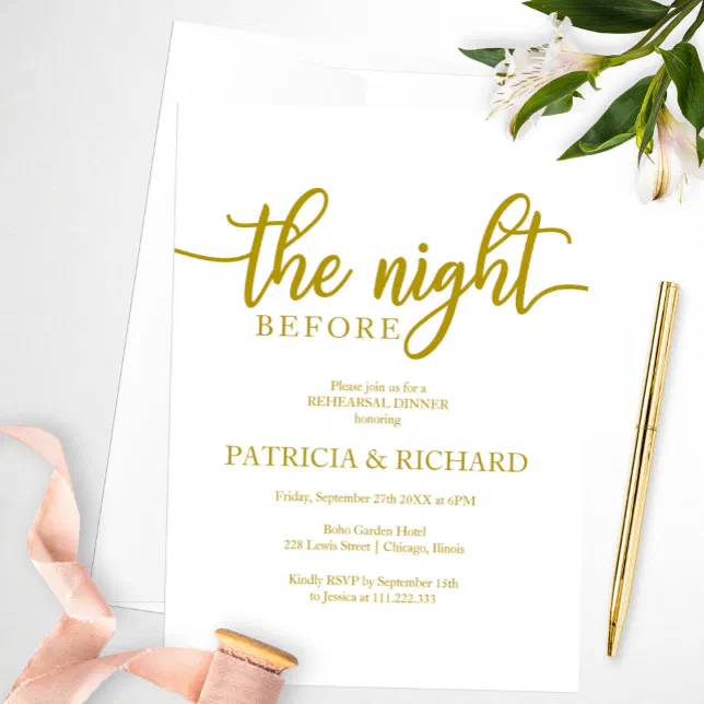 The Night Before Elegant Gold Rehearsal Dinner Invitation | Zazzle