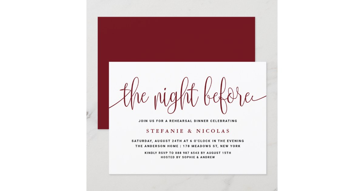 The Night Before Script Burgundy Rehearsal Dinner Invitation | Zazzle