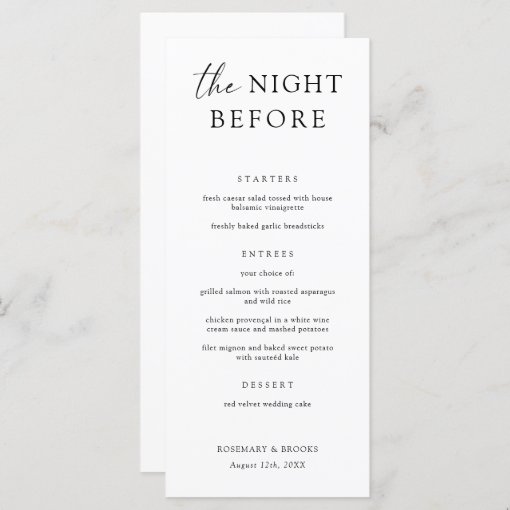 The Night Before Wedding Rehearsal Dinner Menu | Zazzle