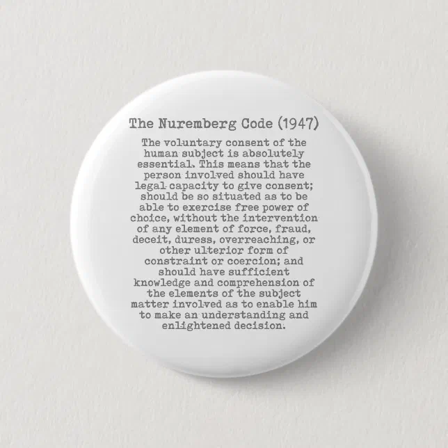 The Nuremberg Code (1947) Button | Zazzle