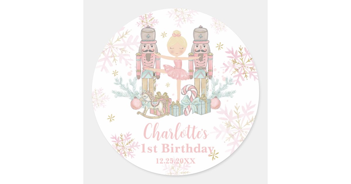 The Nutcracker Ballet Blush Pink 1st Birthday Classic Round Sticker ...