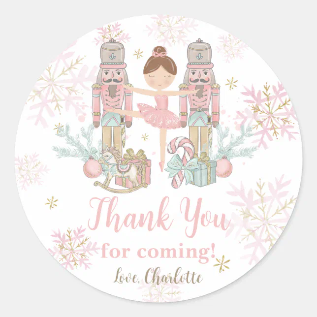 The Nutcracker Ballet Blush Pink Christmas Favor Classic Round Sticker ...