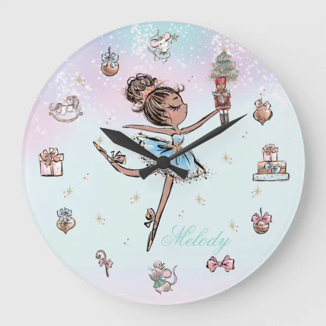The Nutcracker Dark Skin Dance Ballet Christmas Large Clock | Zazzle